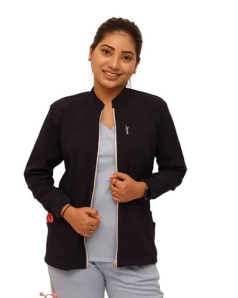 Doctor's Jacket for Women | Navy Blue with Silver Zip | Stretchable ...